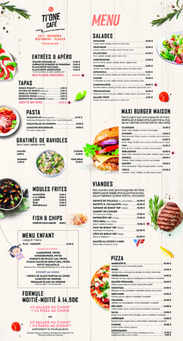 Création de menu et carte boisson : Restaurant Ti'One