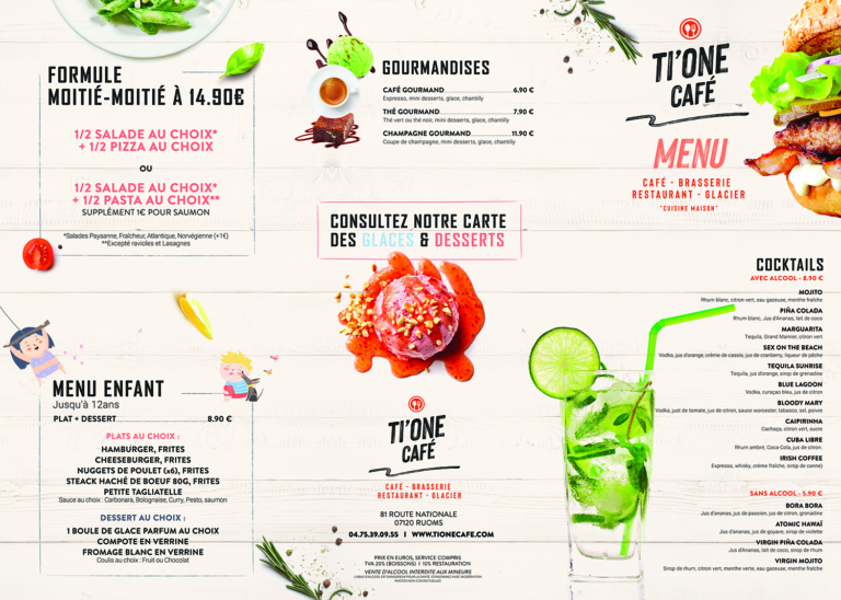 Création de menu et carte boisson : Restaurant Ti'One